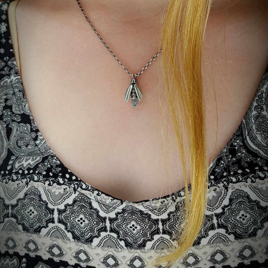 Sterling "Blue Ghost" Firefly, Beaded Chain Necklace – T and Brie