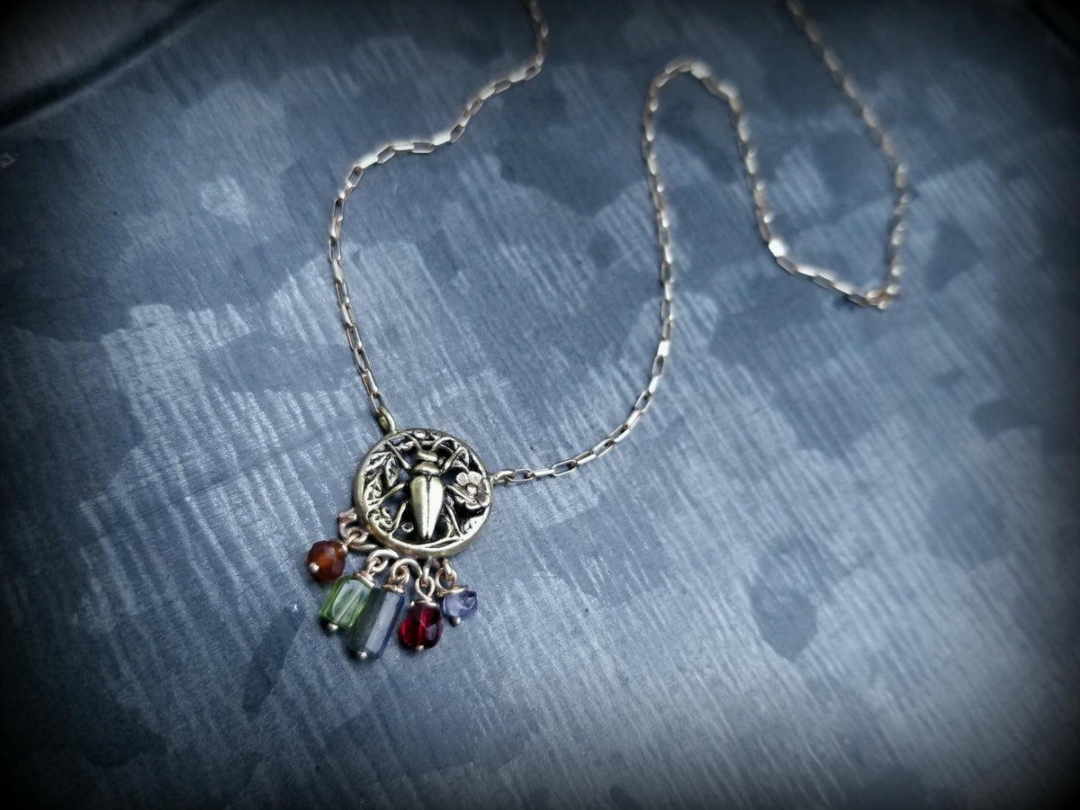 14k Gold Midnight Garden Insect Medallion with Gemstone Bead Fringe – T ...