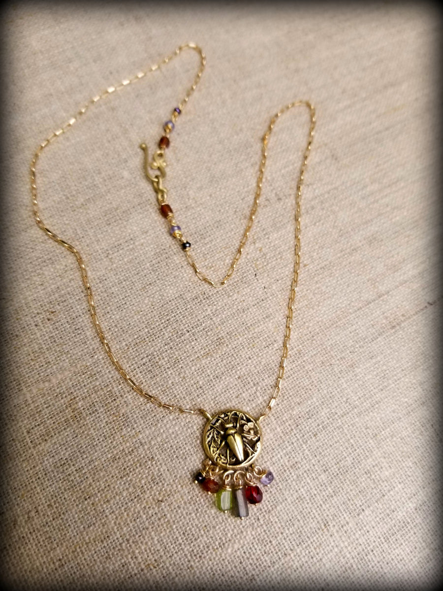 14k Gold Midnight Garden Insect Medallion with Gemstone Bead Fringe – T ...